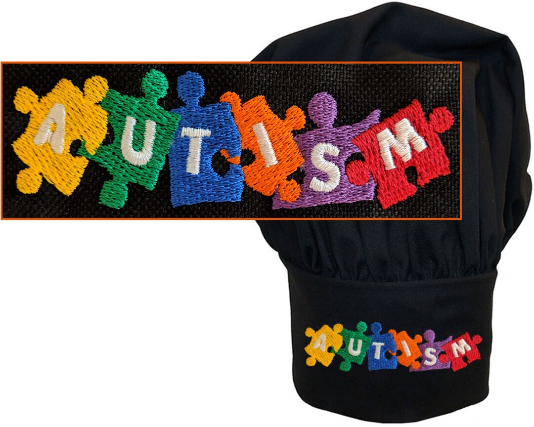 Autism Awareness Puzzle Pieces Monogram on Chef Hat Kitchen Toque Cap ...