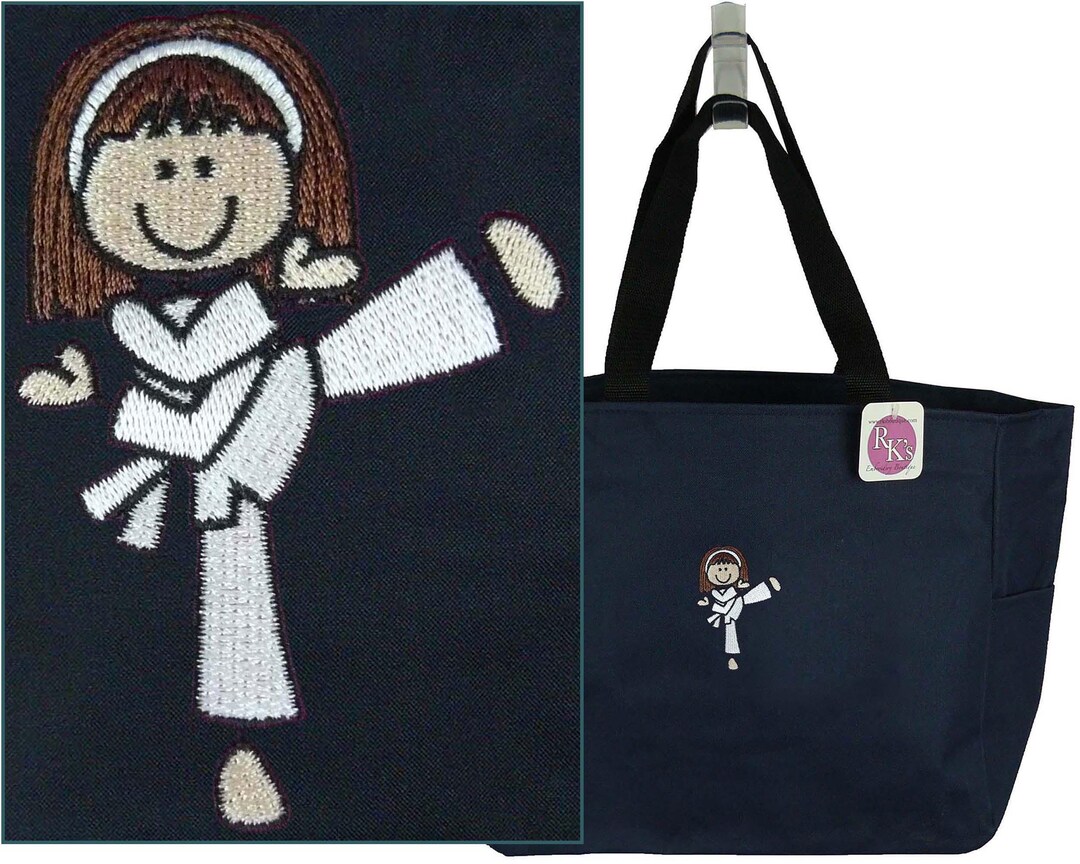 Karate Girl Monogram on Bag Personalized Taekwondo Tote Stick Figure ...