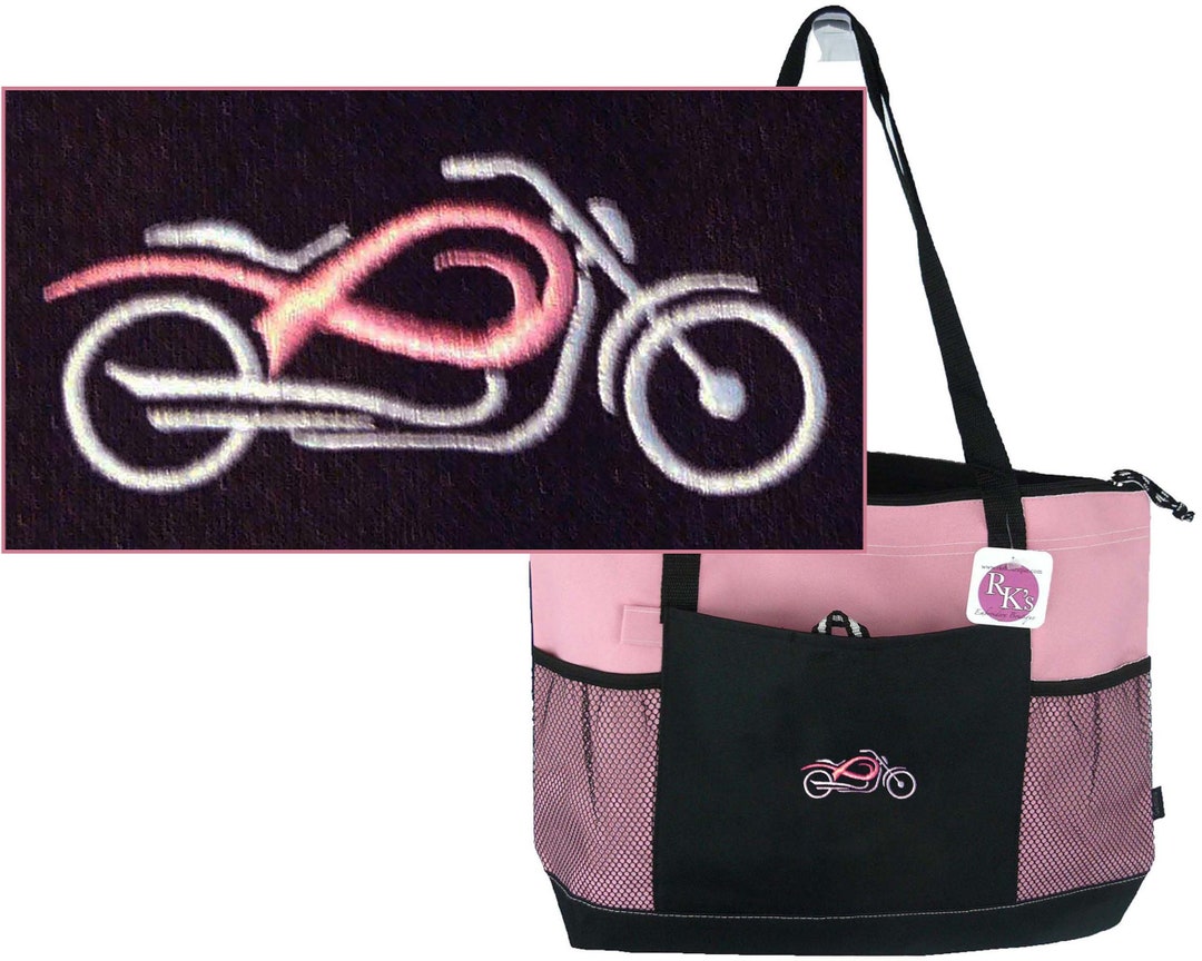 Pink Breast Cancer Awareness Ribbon Motorcycle Monogram on Bag ...
