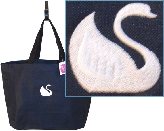 Beautiful White Swan Tote Bag Bird Embroidered Monogram Custom ...