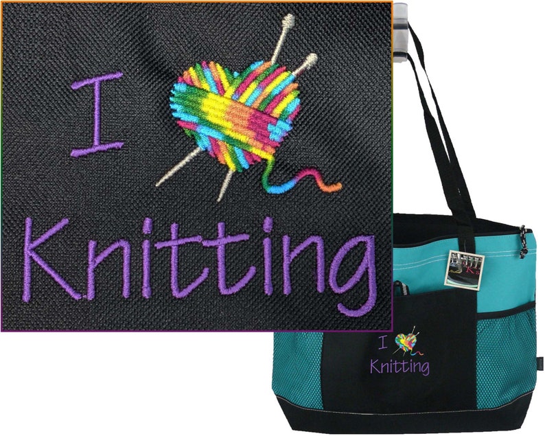 I Love Knitting Embroidery on Bag Personalized Monogram Crafting Custom ...