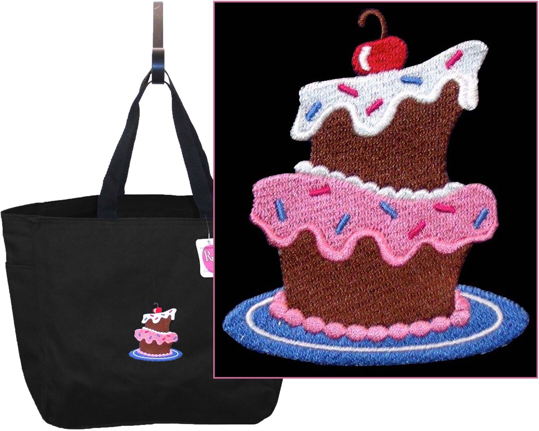 Layer Cake Embroidered on Bag With Personalized Topsy Turvy Bakery ...