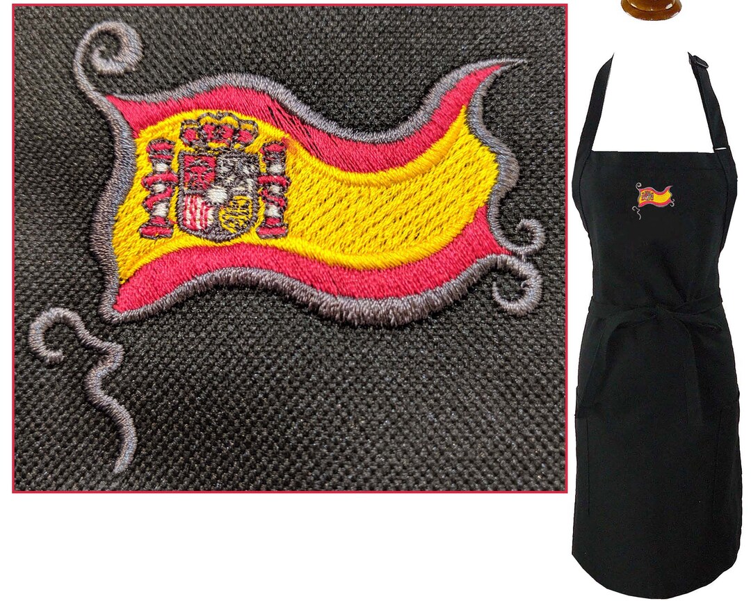 Spanish Flag Monogram on Apron Personalized Custom Embroidered Spain Spain Restaurant BBQ ...
