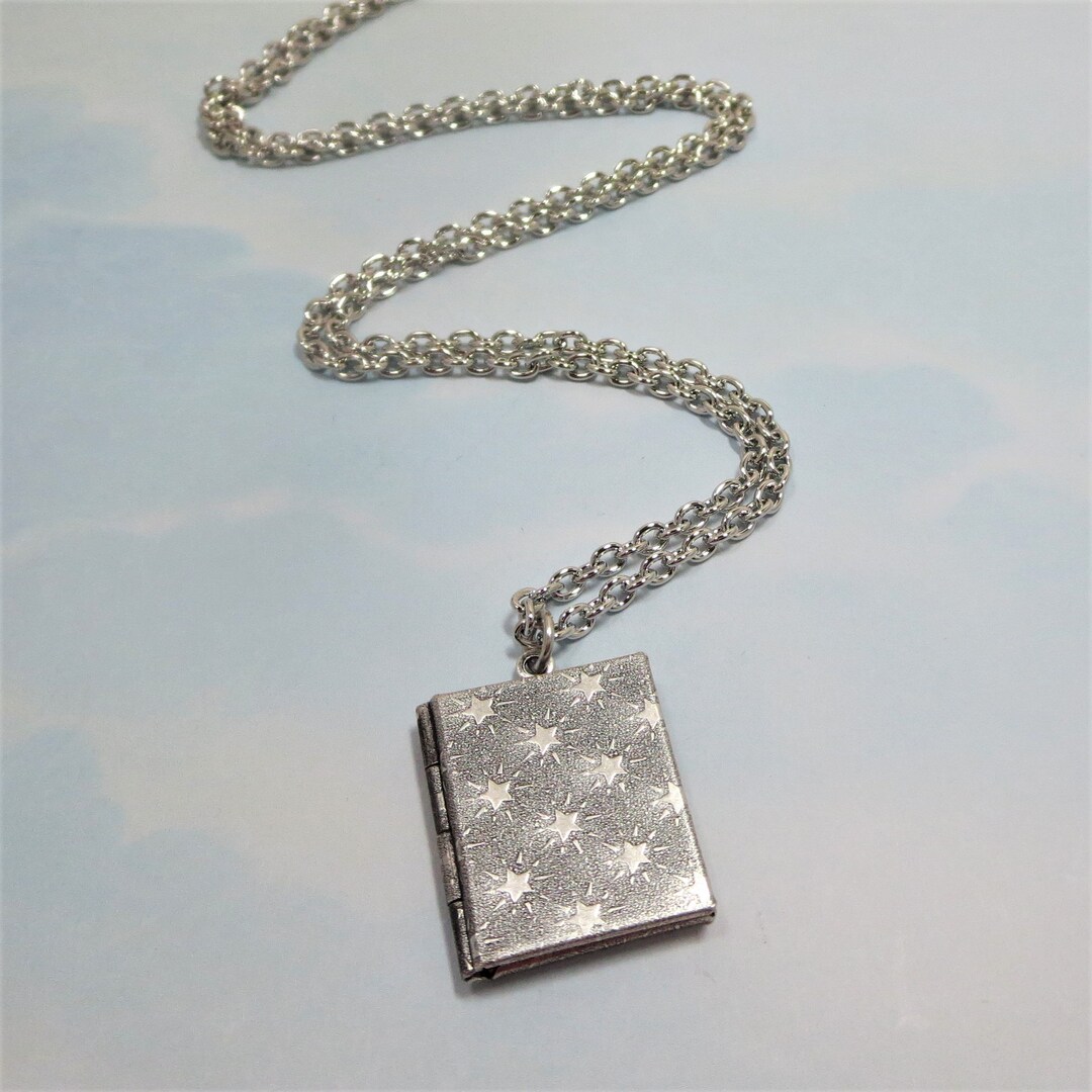 Silver Book Locket Star Locket Celestial Locket Silver Locket Jewelry ...