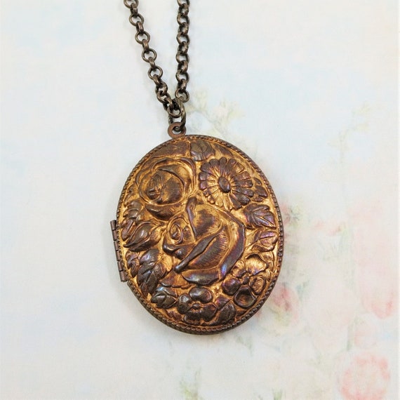 Vintage Locket Rose Locket Flower Locket Large Oval Locket | Etsy