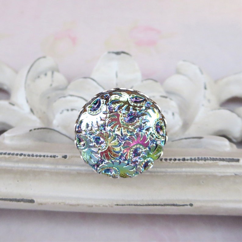 Tapestry Glass Carnival Glass Flower Ring Victorian Style - Etsy