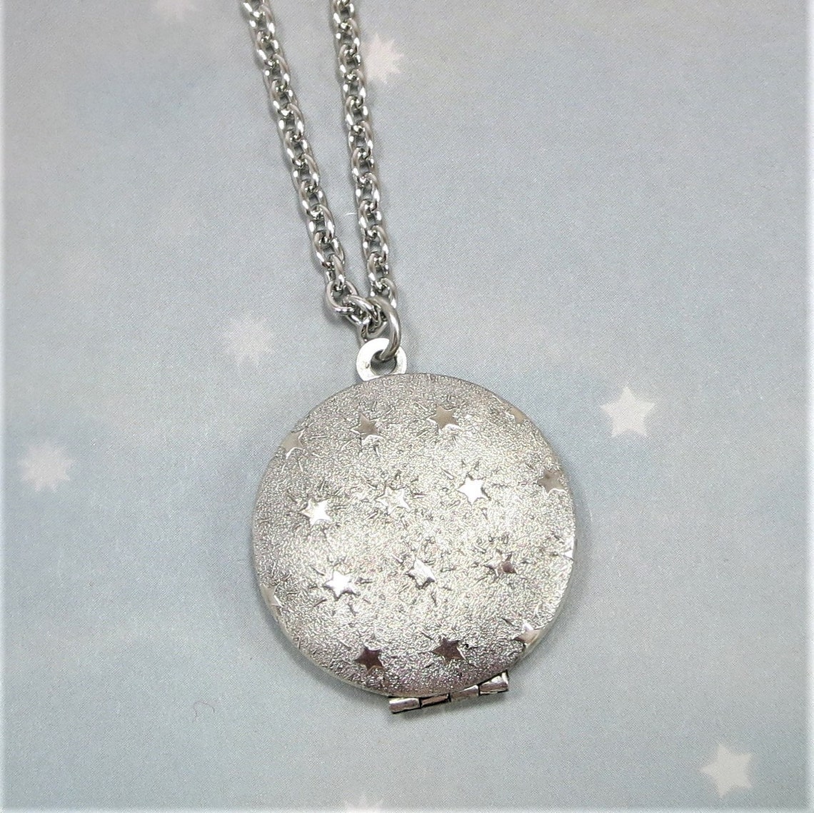 Star Locket Silver Star Locket Round Silver Locket Celestial - Etsy