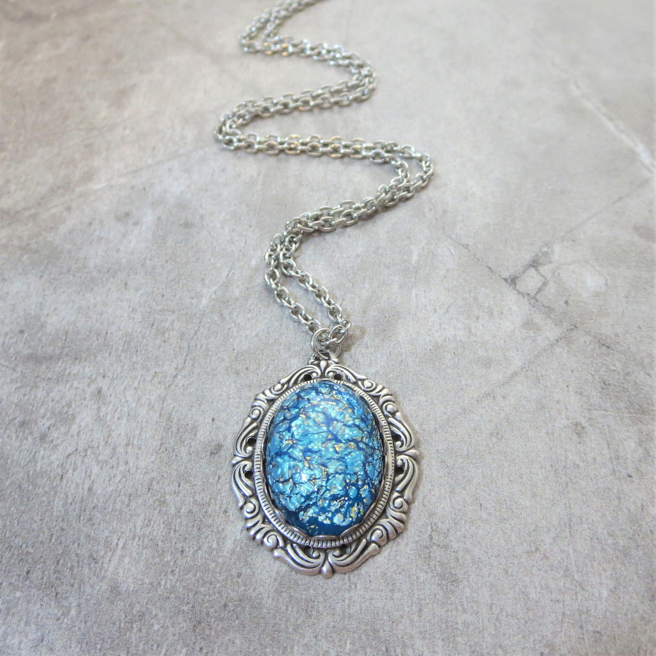 Aqua Blue Fire Opal Necklace Pendant Large Blue Opal Pendant | Etsy