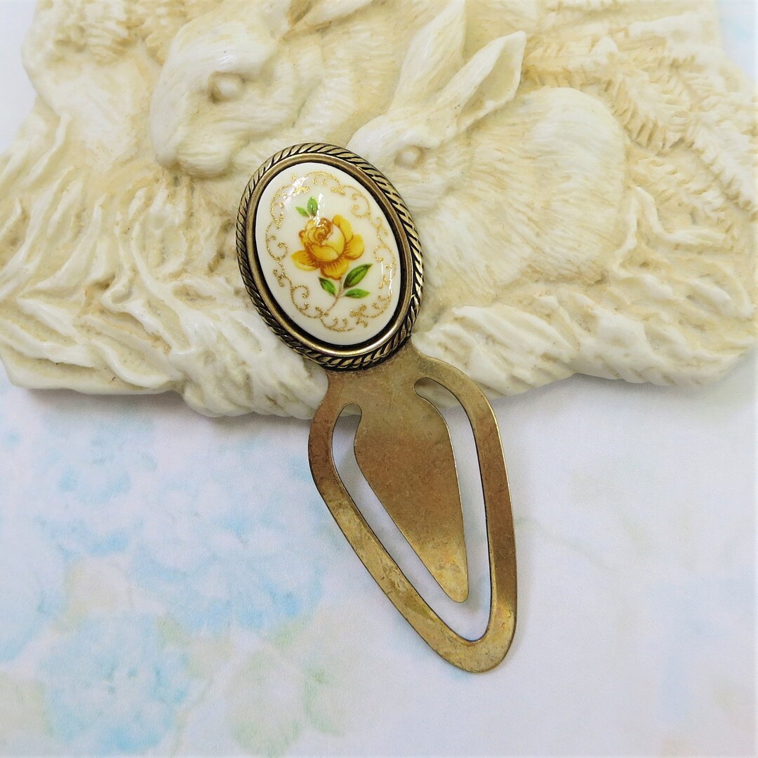 Yellow Rose Bookmark Flower Cameo Book Mark Booklover Victorian Shabby ...