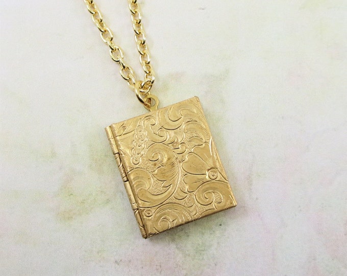 Gold Book Locket, Flower Book Locket, Golden Brass Locket, Jewelry ...
