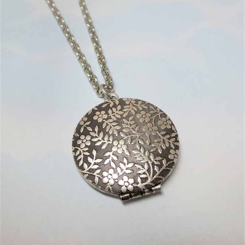 Flower Locket Round Locket Silver Flower Locket Photo Locket - Etsy
