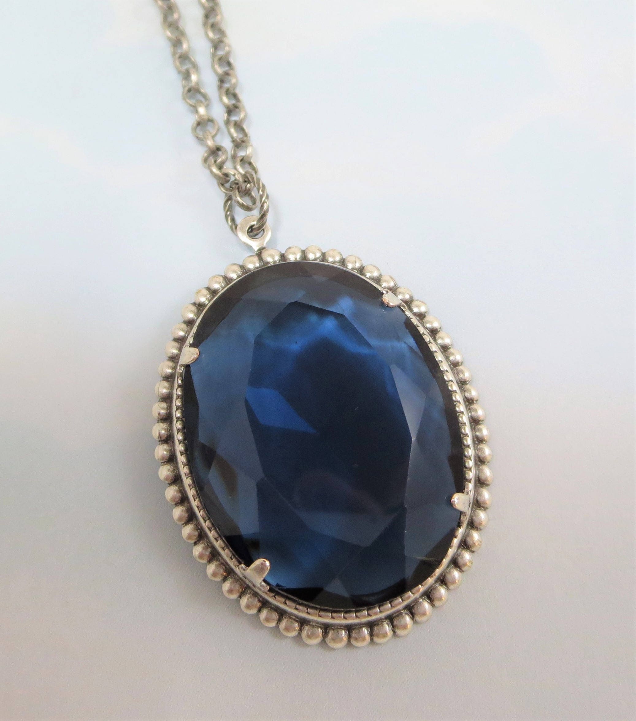 Blue Necklace Pendant Dark Blue Montana Blue Navy Blue Large | Etsy