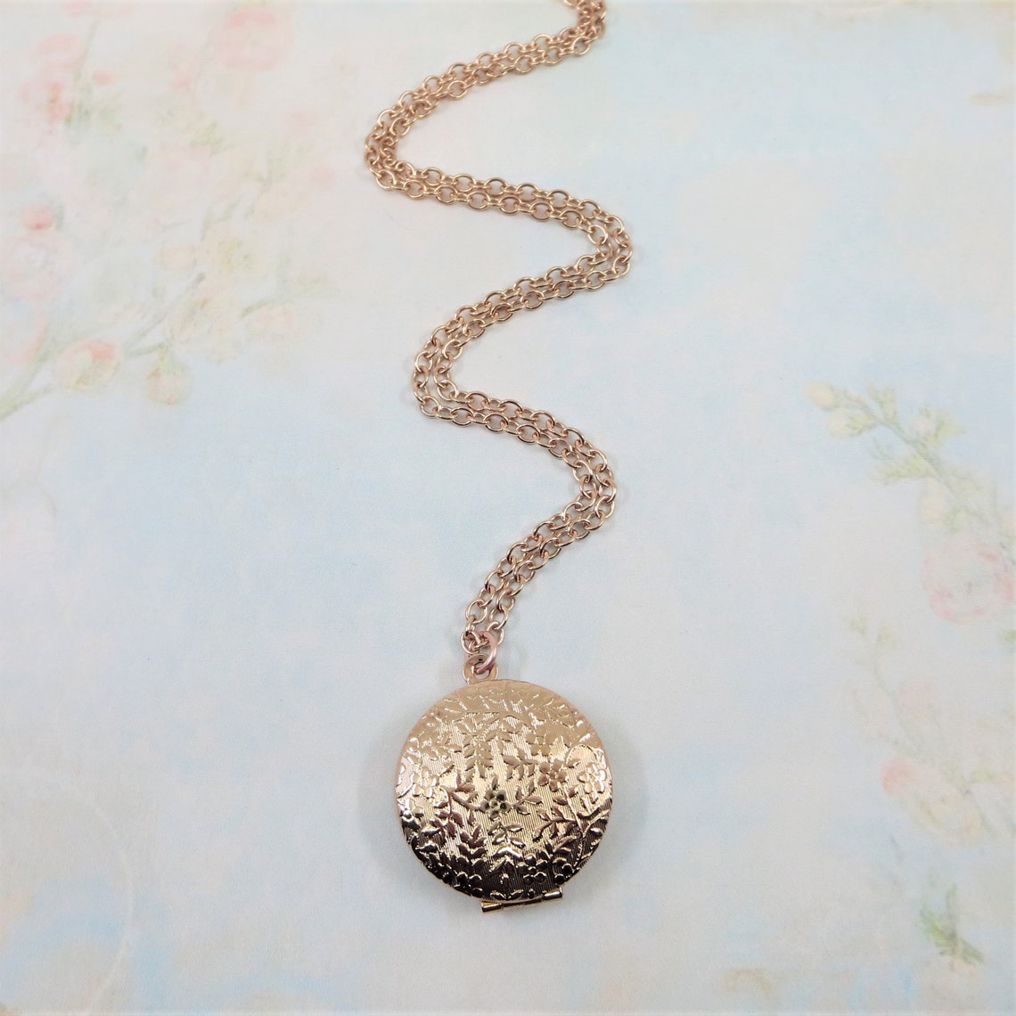 Rose Gold Locket Round Locket Rose Gold Flower Locket Photo - Etsy