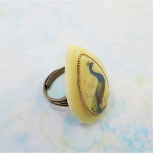 Peacock Ring, Vintage Peacock, Victorian Ring, Bird Jewelry, RARE Peacock Cabochon - Etsy