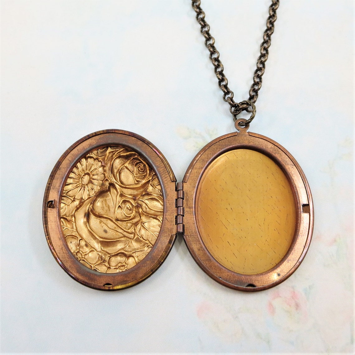 Vintage Locket Rose Locket Flower Locket Large Oval Locket | Etsy