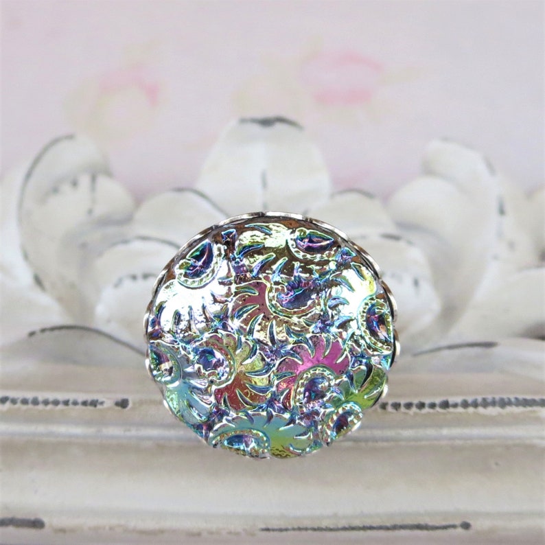Tapestry Glass Carnival Glass Flower Ring Victorian Style - Etsy