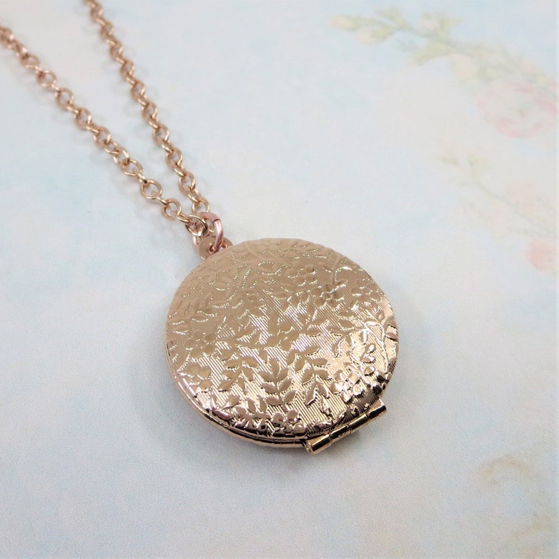 Rose Gold Locket Round Locket Rose Gold Flower Locket Photo - Etsy