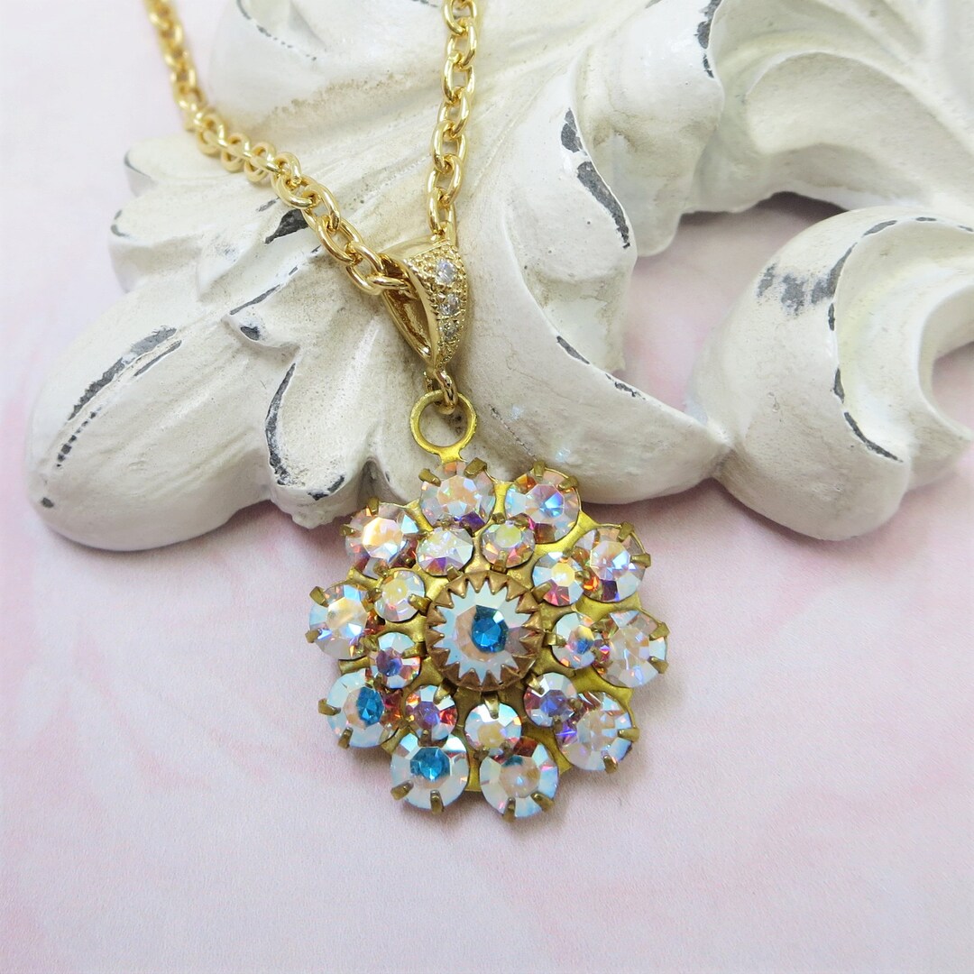 Crystal AB Necklace Crystal AB Rhinestone Pendant Jewelry - Etsy