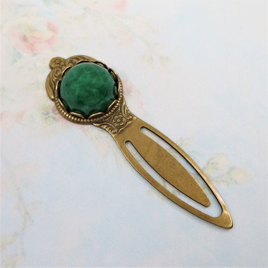Glass Bookmark Book Mark Vintage Jade Green Glass Jewel Books Booklover ...