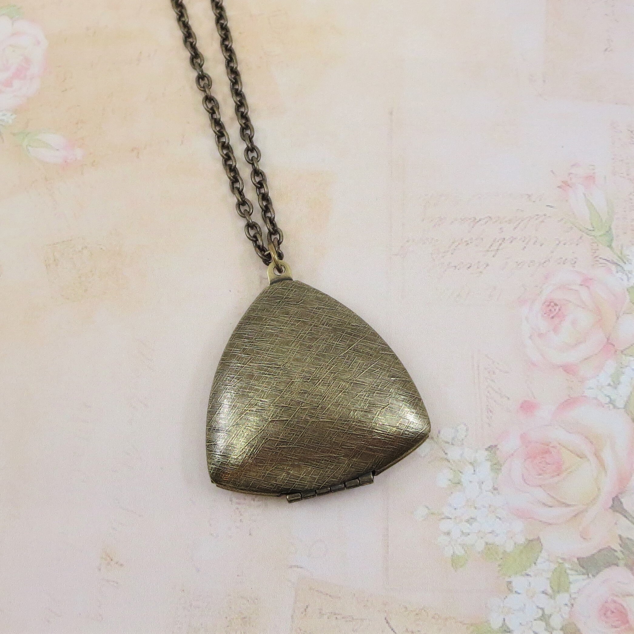 Triangle Locket Rose Locket Flower Locket Art Deco Locket | Etsy