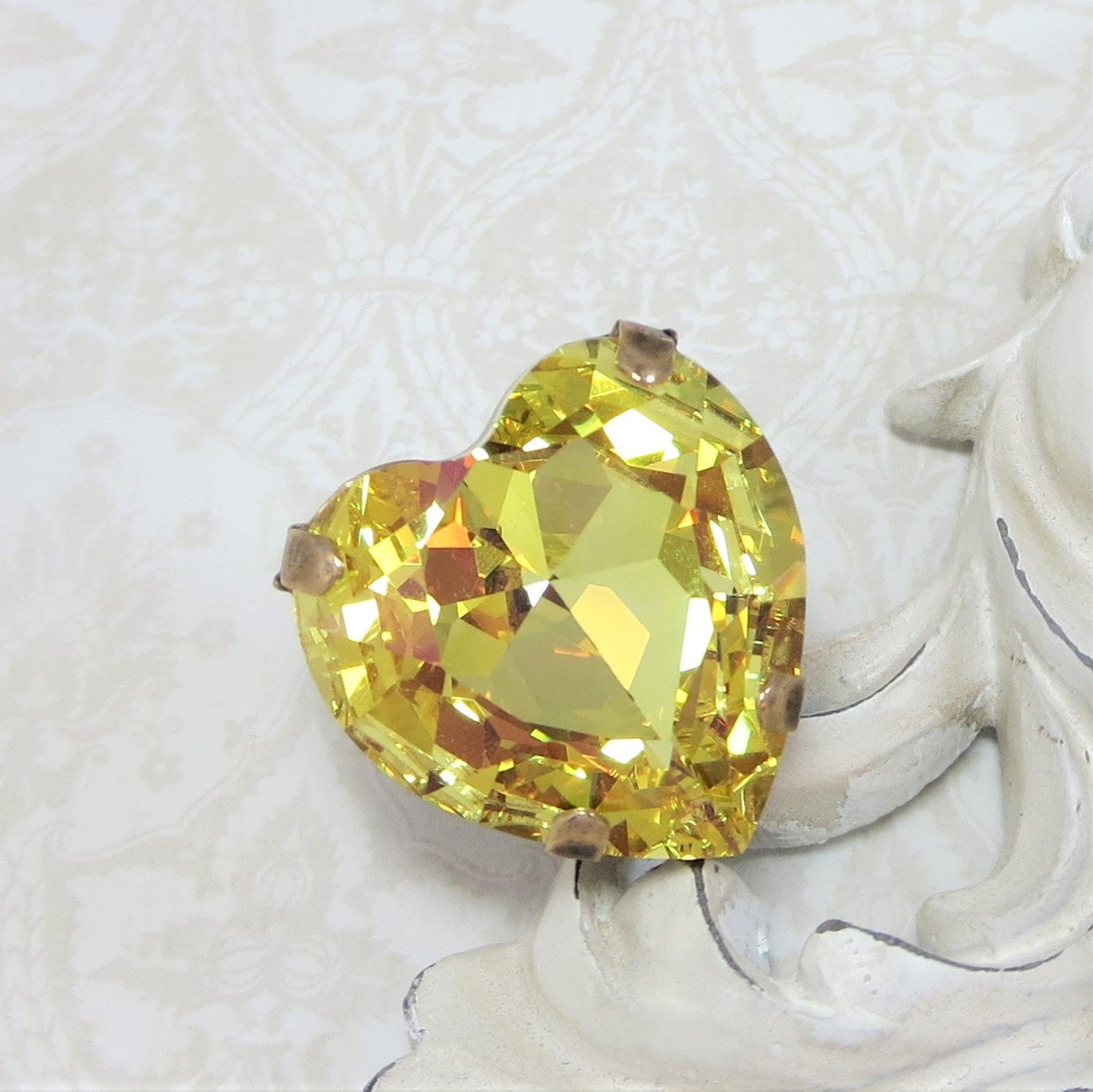 Heart Ring Swarovski Crystal Lemon Yellow Large Rhinestone - Etsy