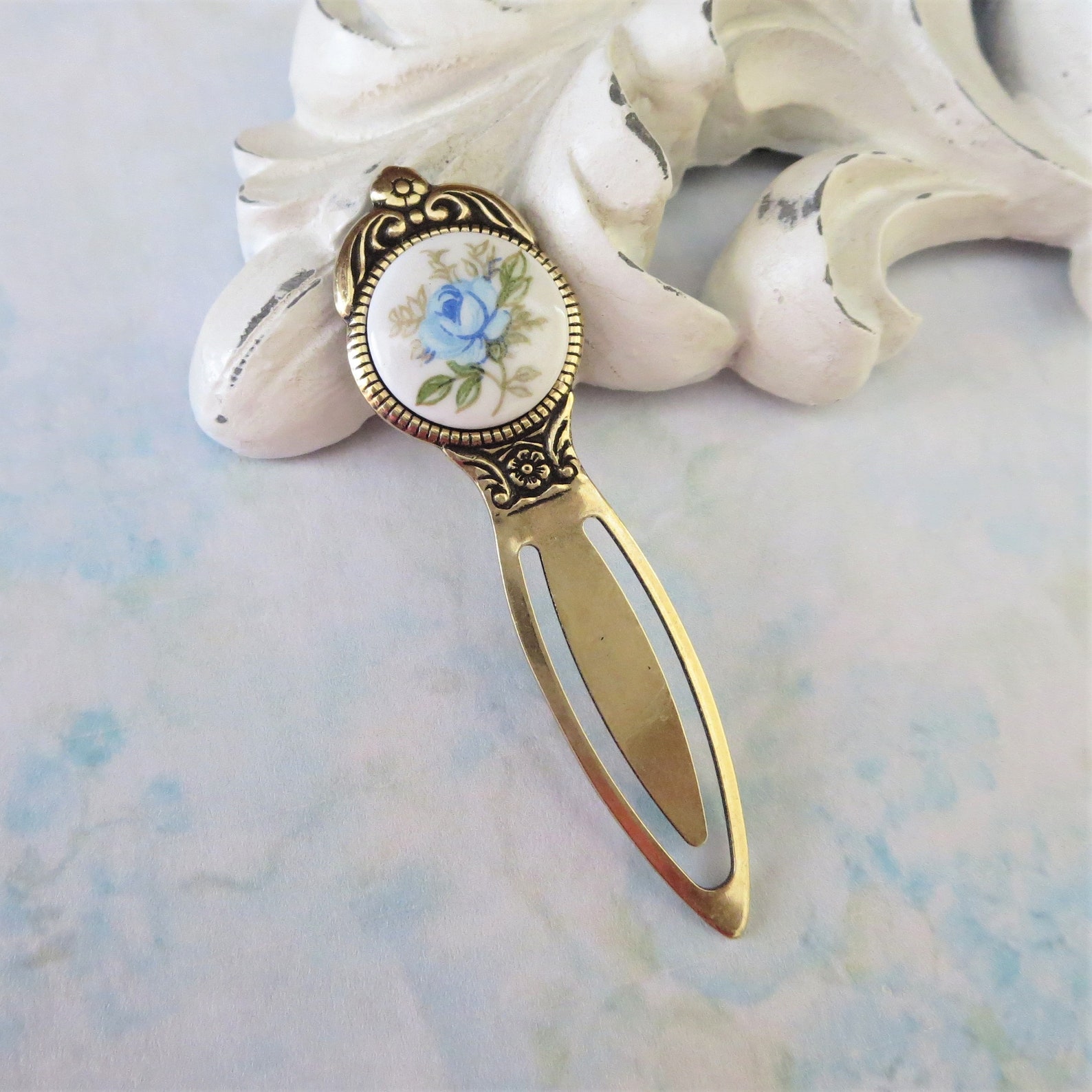 Blue Rose Bookmark Flower Book Mark Booklover Victorian Shabby - Etsy