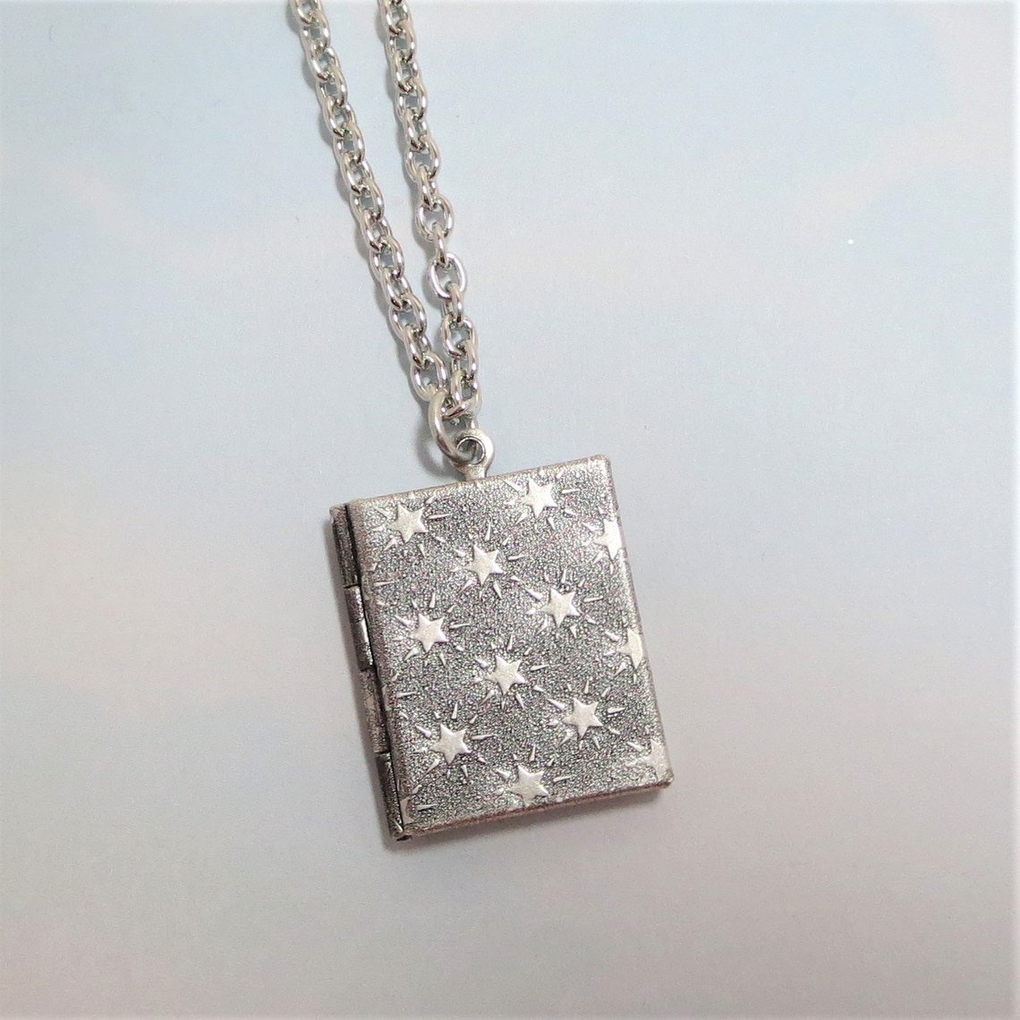 Silver Book Locket Star Locket Celestial Locket Silver Locket - Etsy