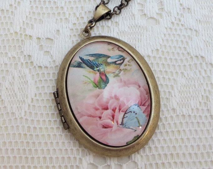Blue Bird Locket Necklace Pendant Bluebird Locket Photo Locket Flower ... Blue Bird Locket Necklace Pendant Bluebird Locket Photo Locket Flower ...