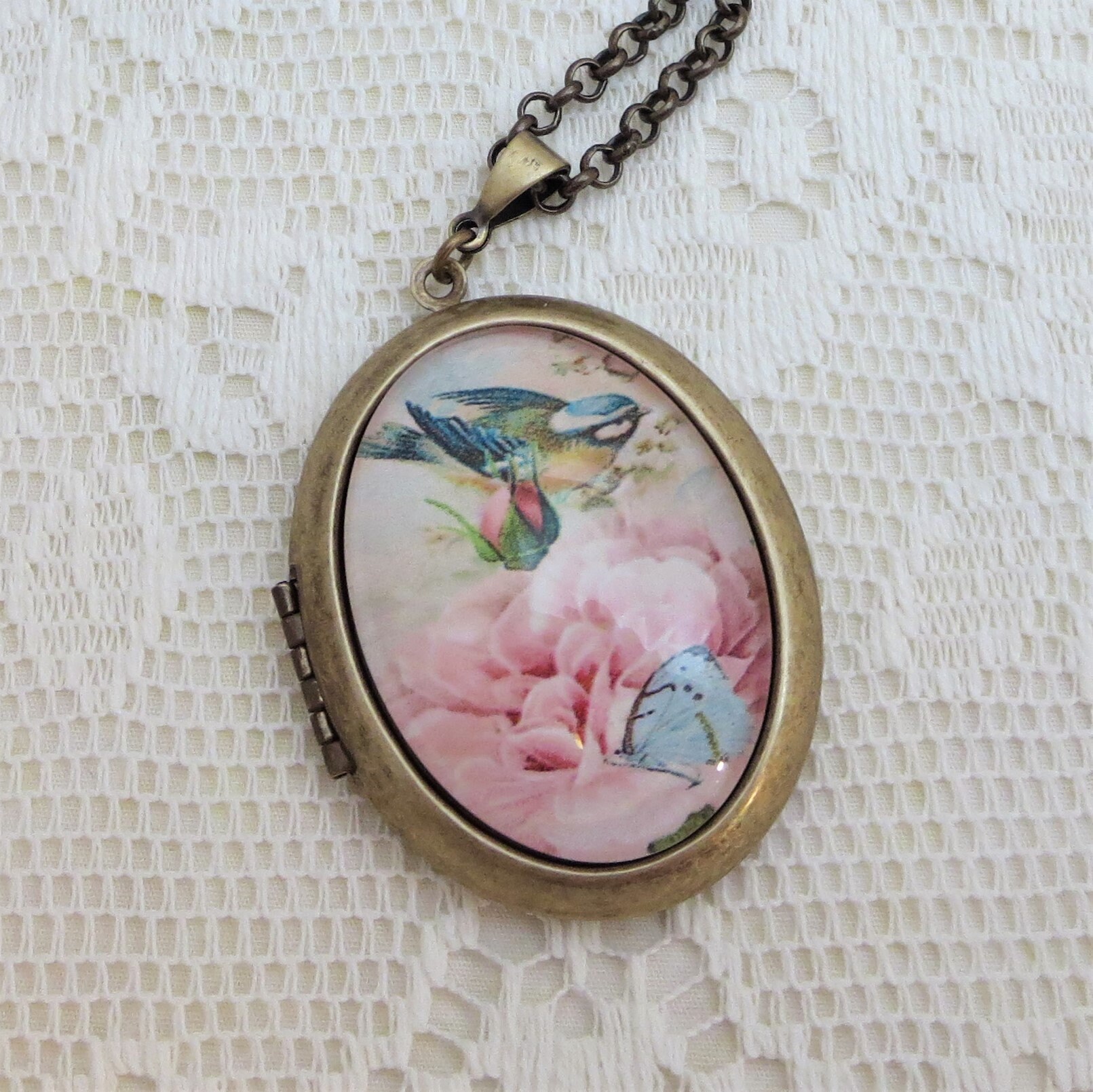 Blue Bird Locket Necklace Pendant Bluebird Locket Photo Locket | Etsy