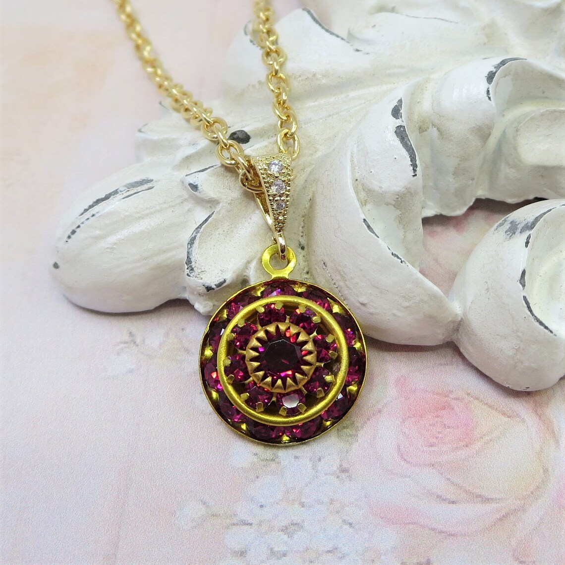 Ruby Necklace Ruby Red Crystal Necklace Crystal Rhinestone | Etsy