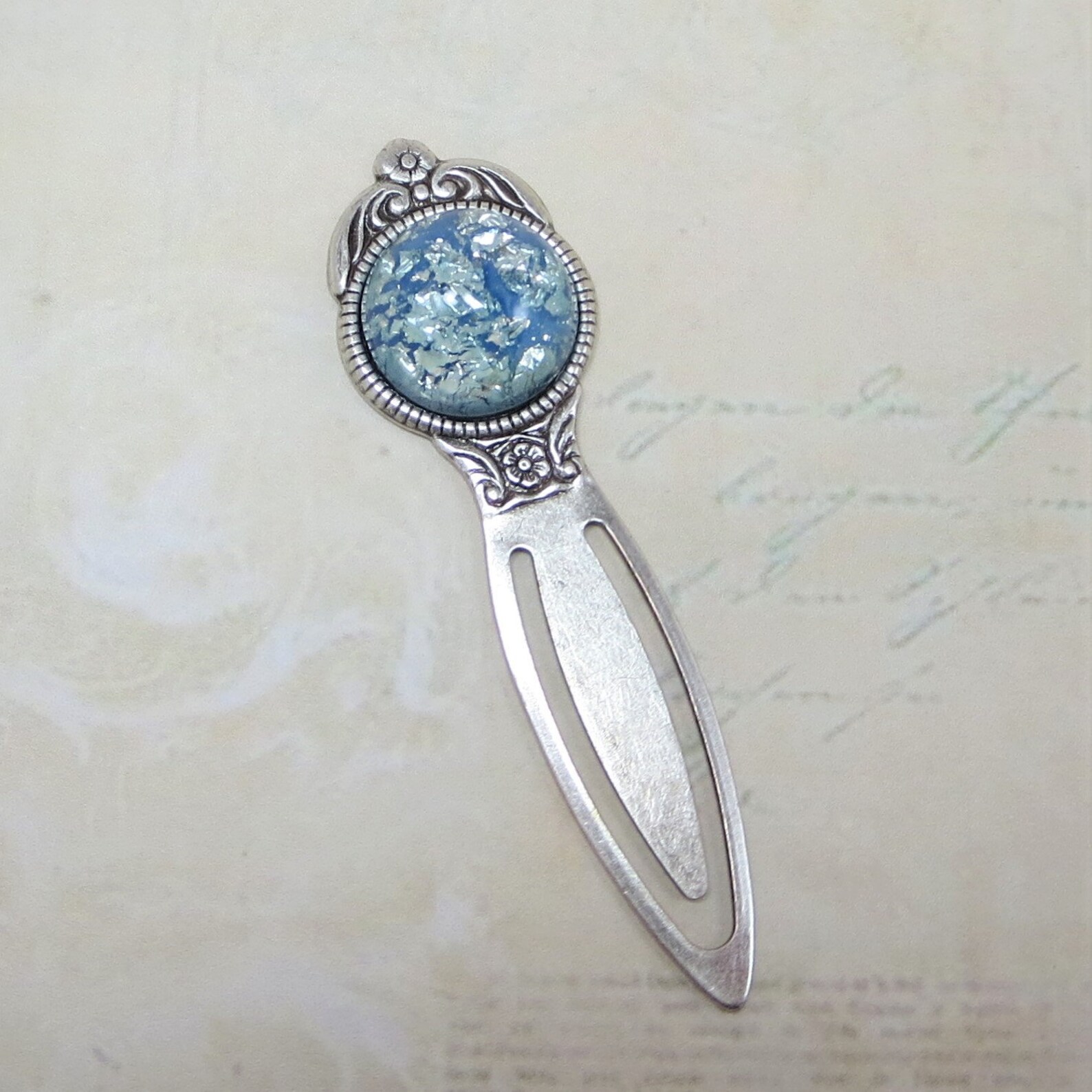 Fire Opal Bookmark Book Mark Book Blue Glass Opal Denim Blue - Etsy