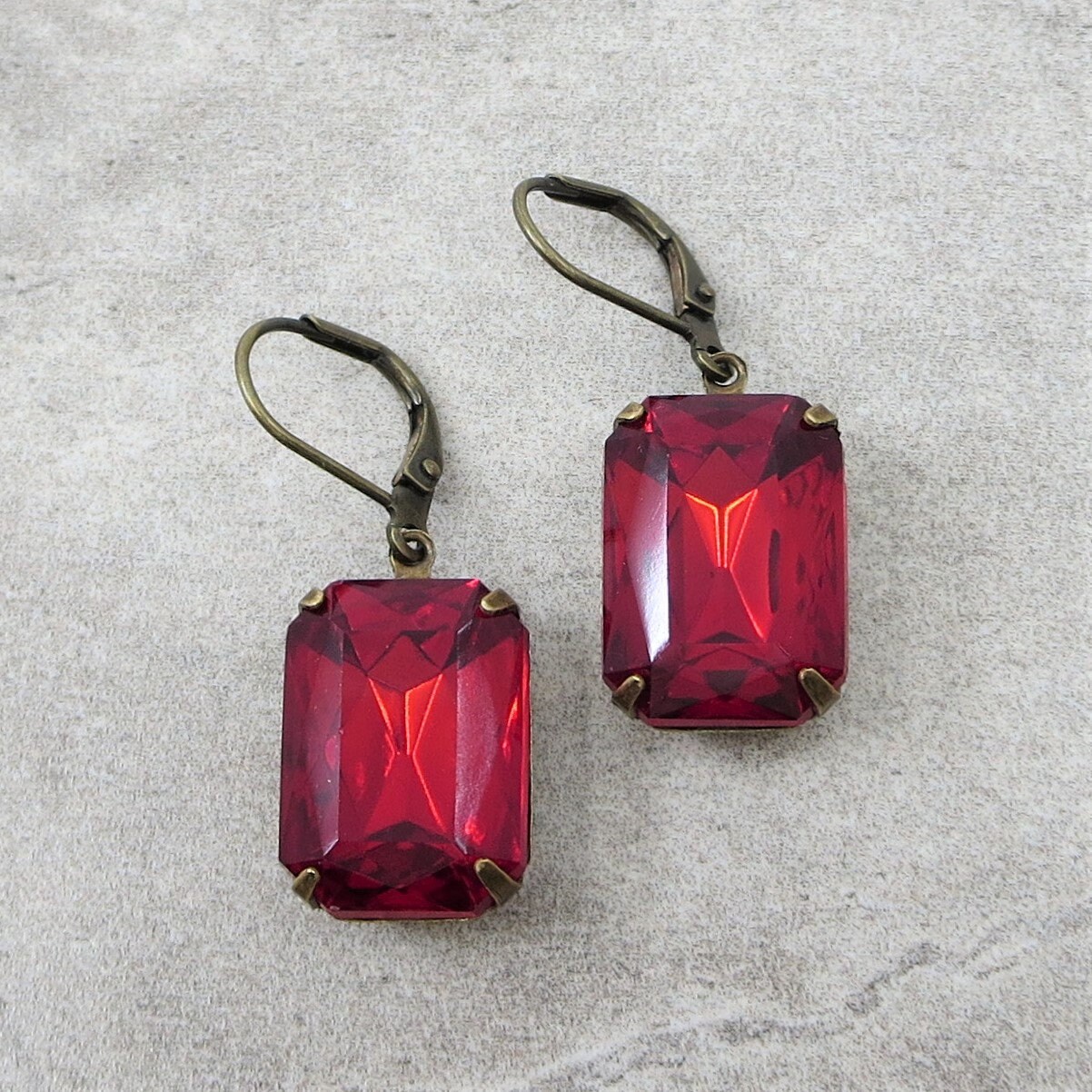Ruby Red Earrings Garnet Red Crystal Earrings Estate Style | Etsy