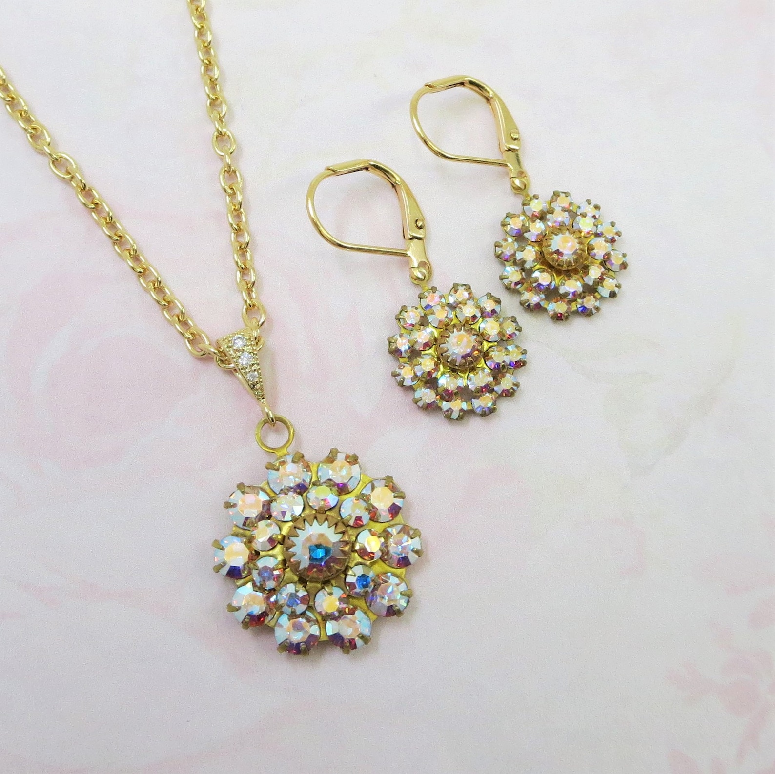 Crystal AB Necklace Crystal AB Rhinestone Pendant Jewelry - Etsy