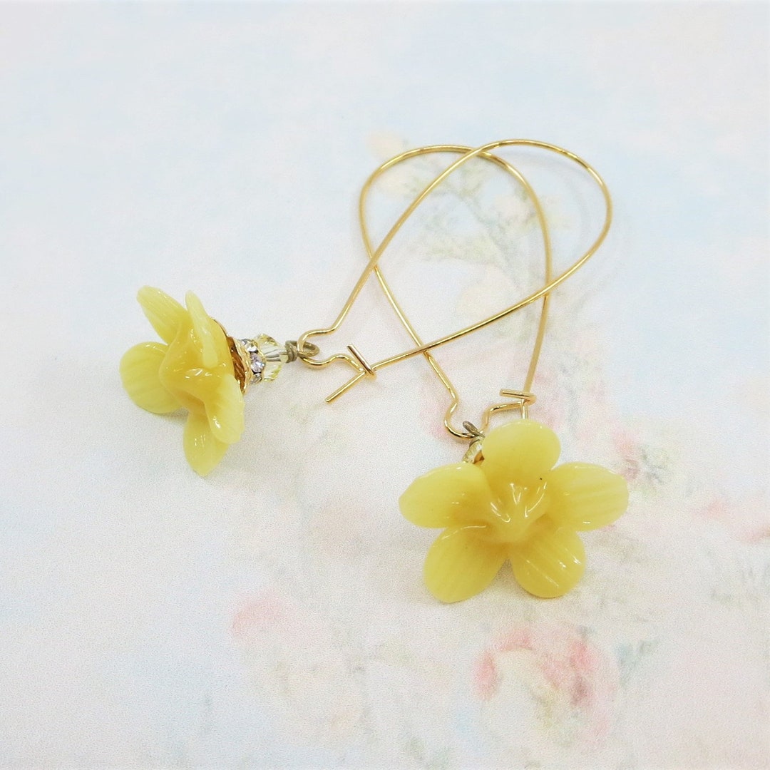 Yellow Flower Earrings, Yellow Opal Earrings, Butter Yellow, Jewelry ...
