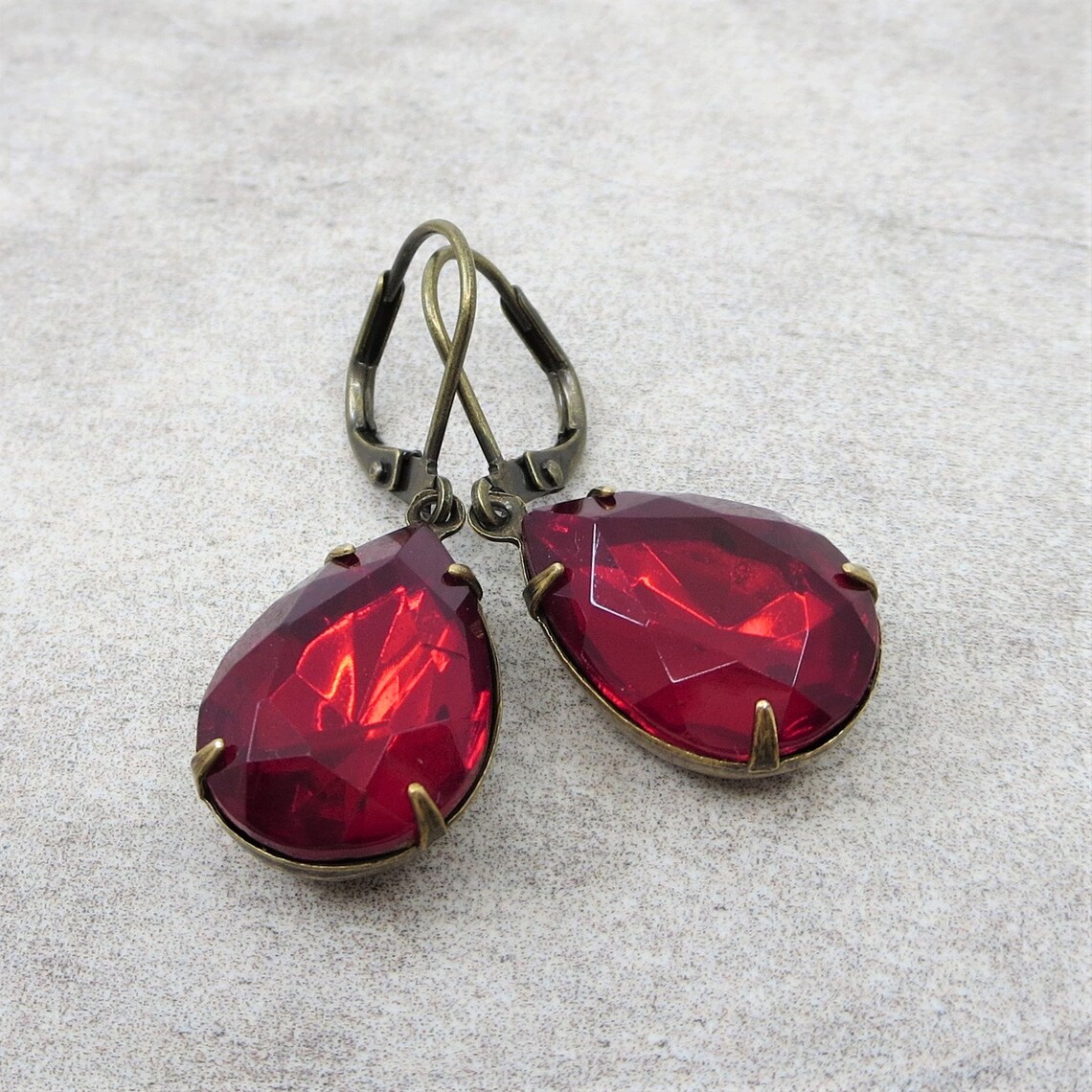 Ruby Red Earrings Garnet Red Crystal Earrings Estate Style - Etsy