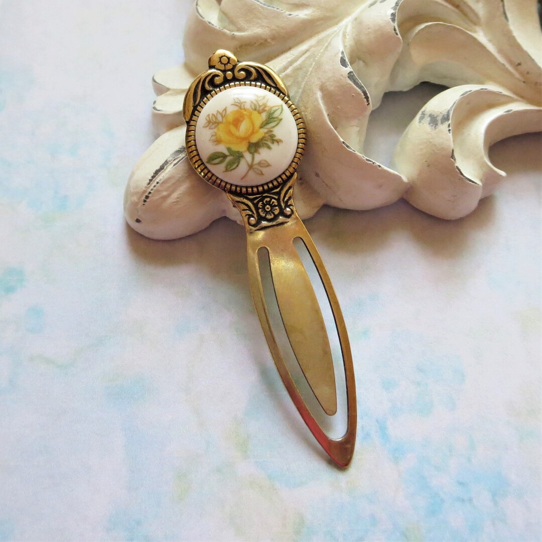 Yellow Rose Bookmark Flower Book Mark Booklover Victorian Shabby Chic ...