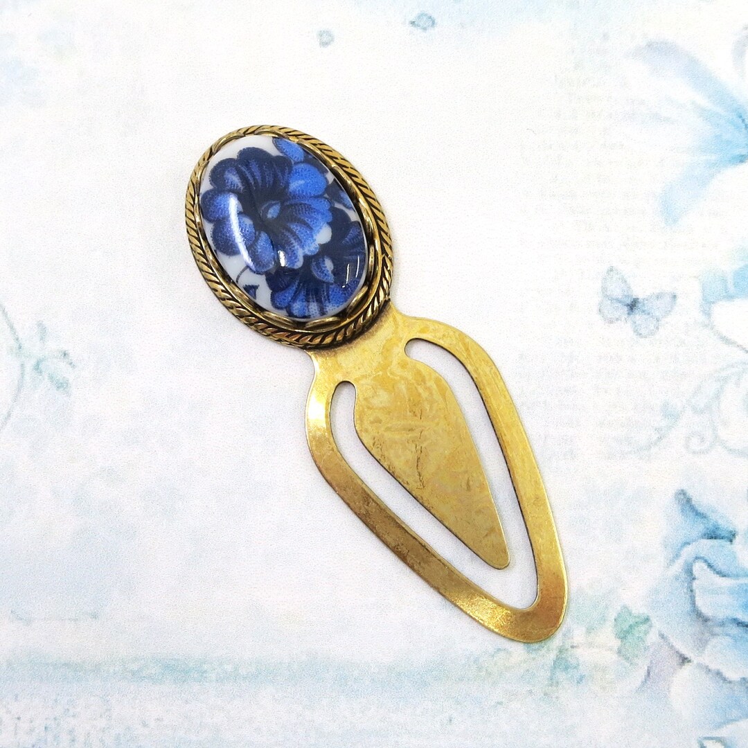Blue Flower Bookmark, Flower Cameo Book Mark, Booklover, Victorian ...