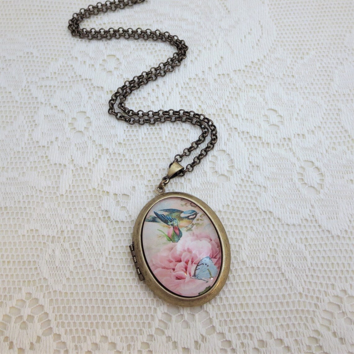 Blue Bird Trinket Box Bluebird Case Compact Pink Rose Flower | Etsy