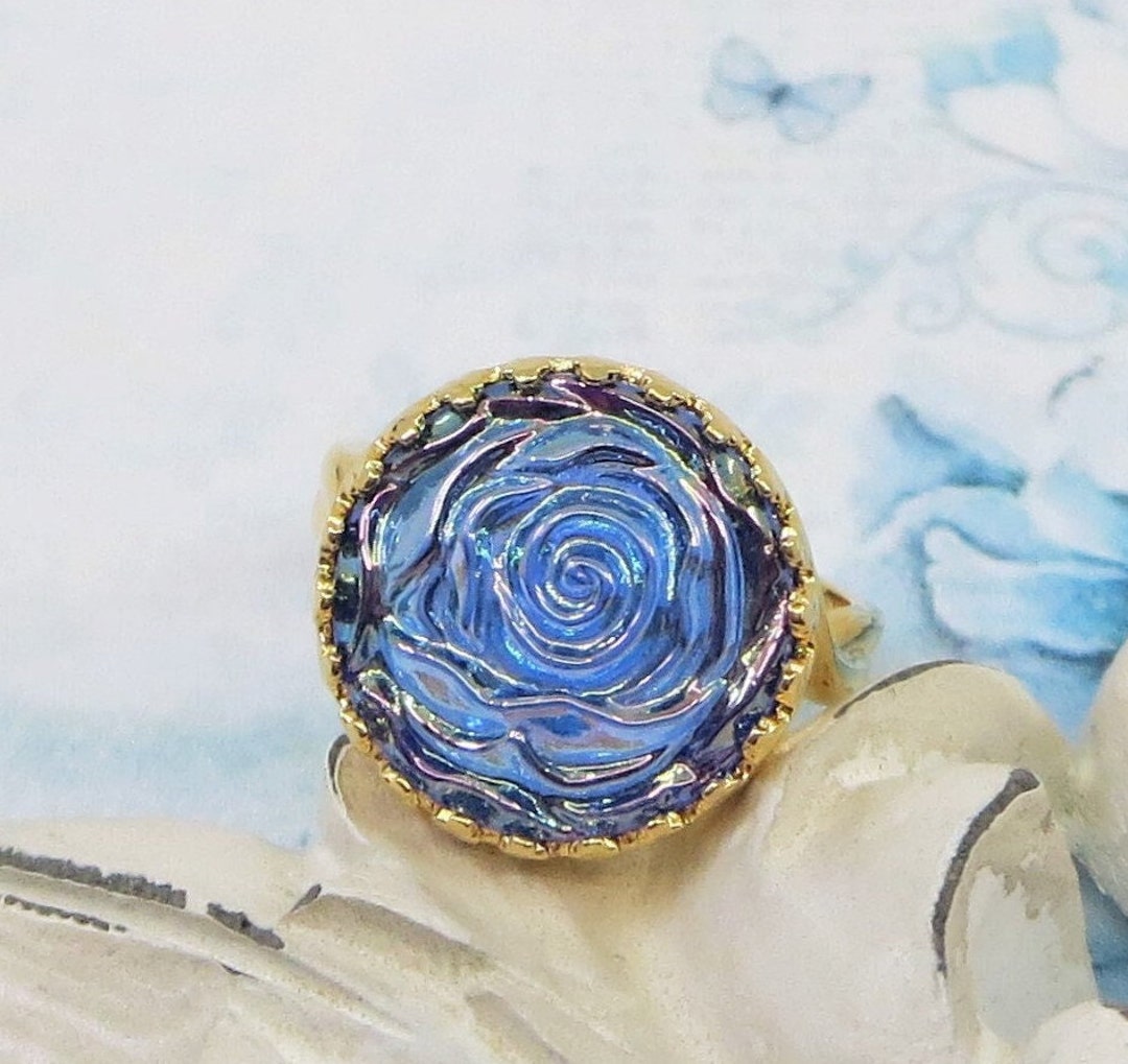 Blue Rose Ring Flower Ring Vintage Schiaparelli Rose Sapphire Blue Ring ...