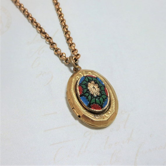 Mosaic Locket Vintage Brass Locket Petite Locket Oval Locket | Etsy