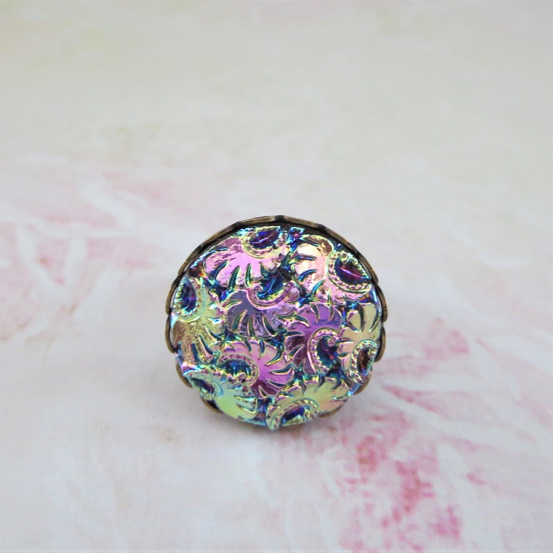 Tapestry Glass Carnival Glass Flower Ring Victorian Style - Etsy
