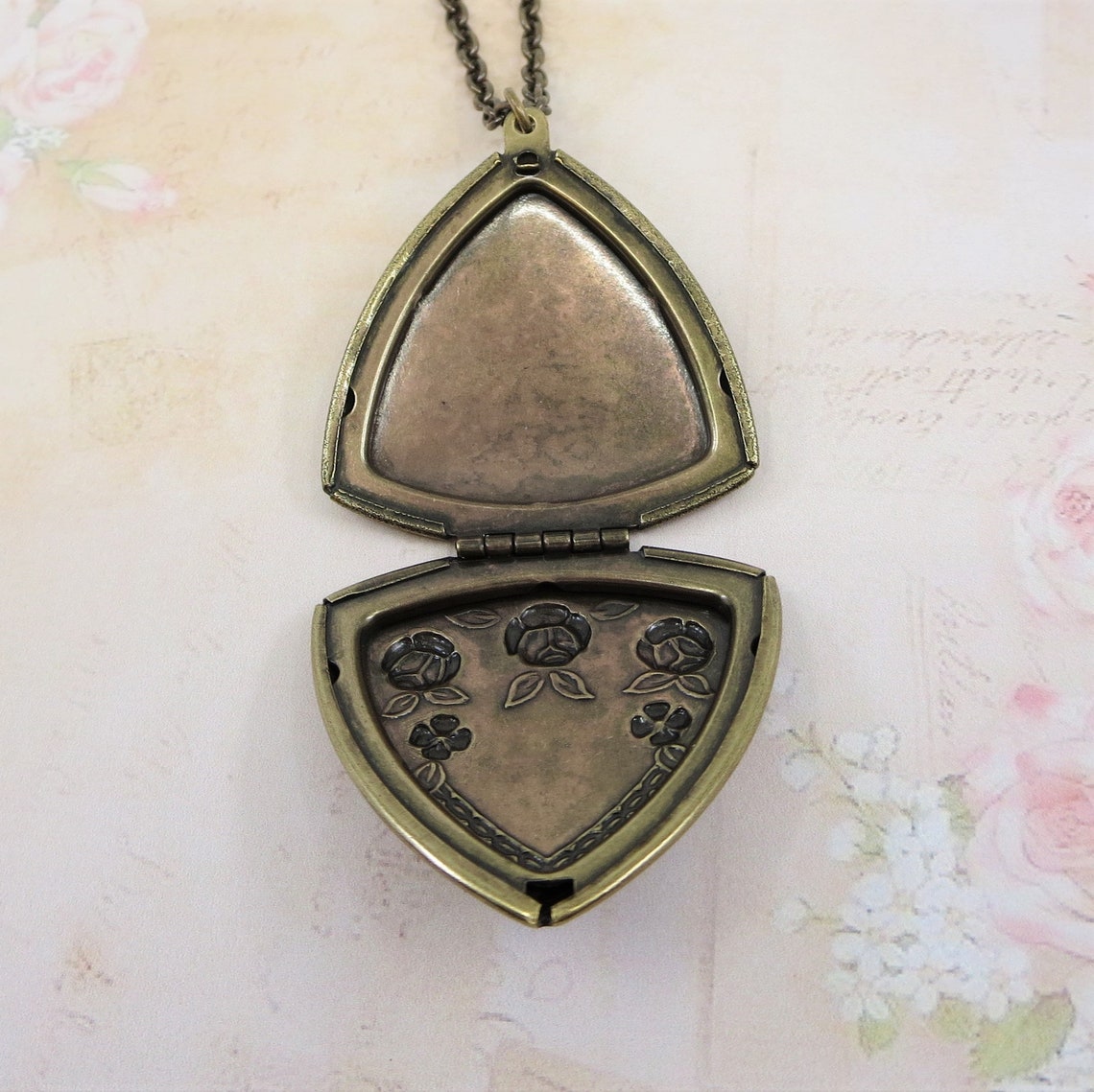 Triangle Locket Rose Locket Flower Locket Art Deco Locket - Etsy