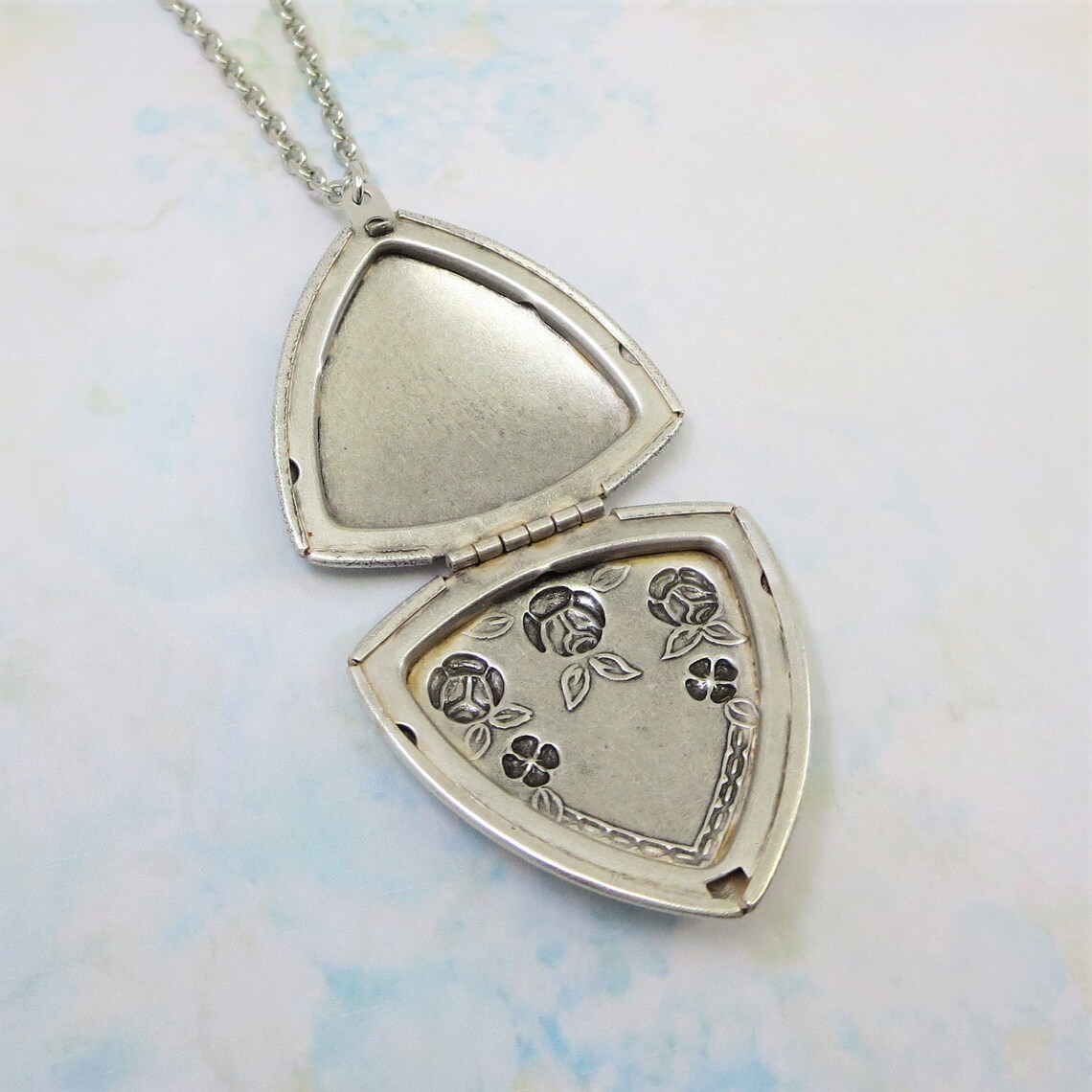 Silver Triangle Locket Rose Locket Flower Locket Art Deco - Etsy
