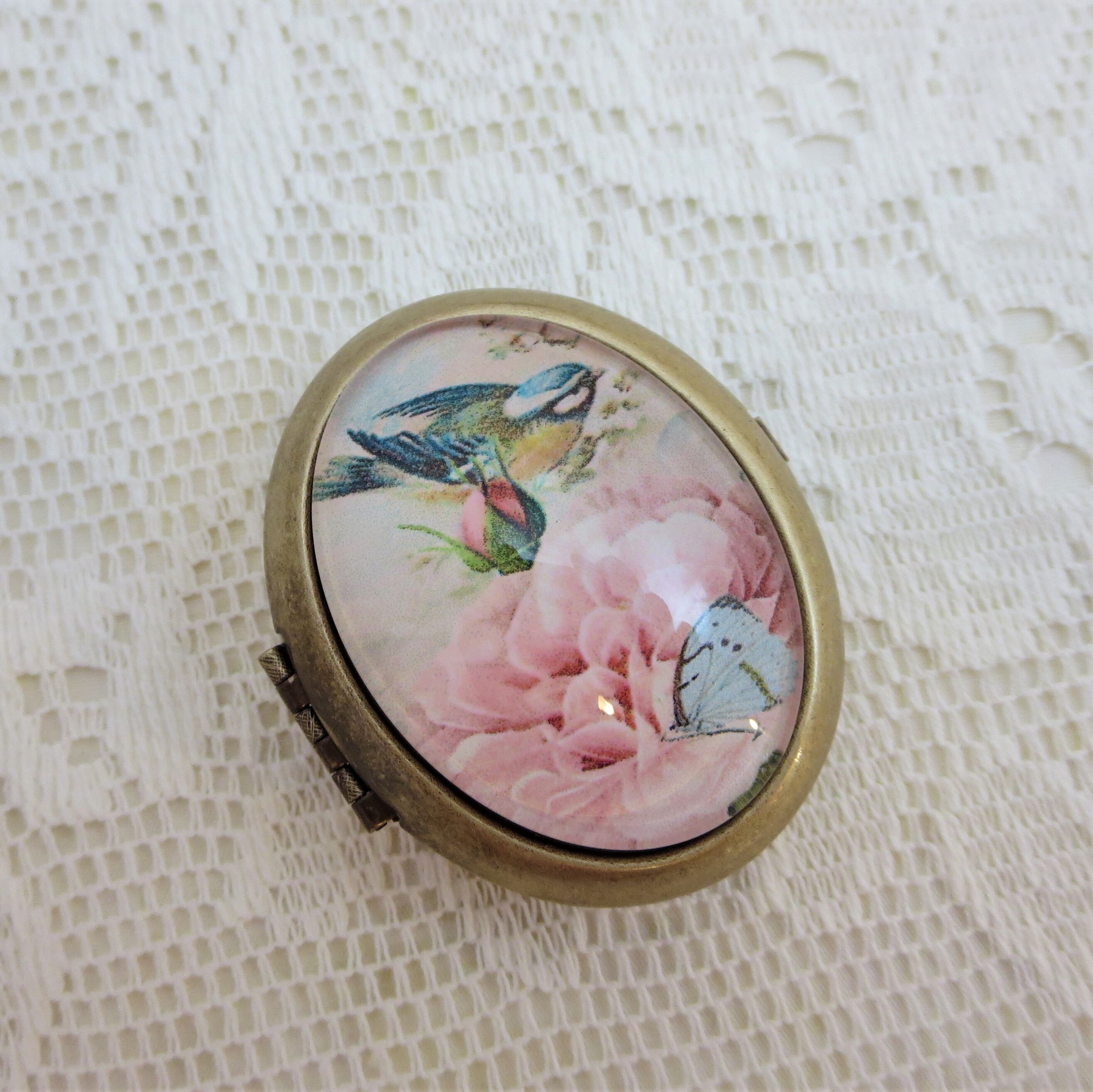 Blue Bird Trinket Box Bluebird Case Compact Pink Rose Flower | Etsy