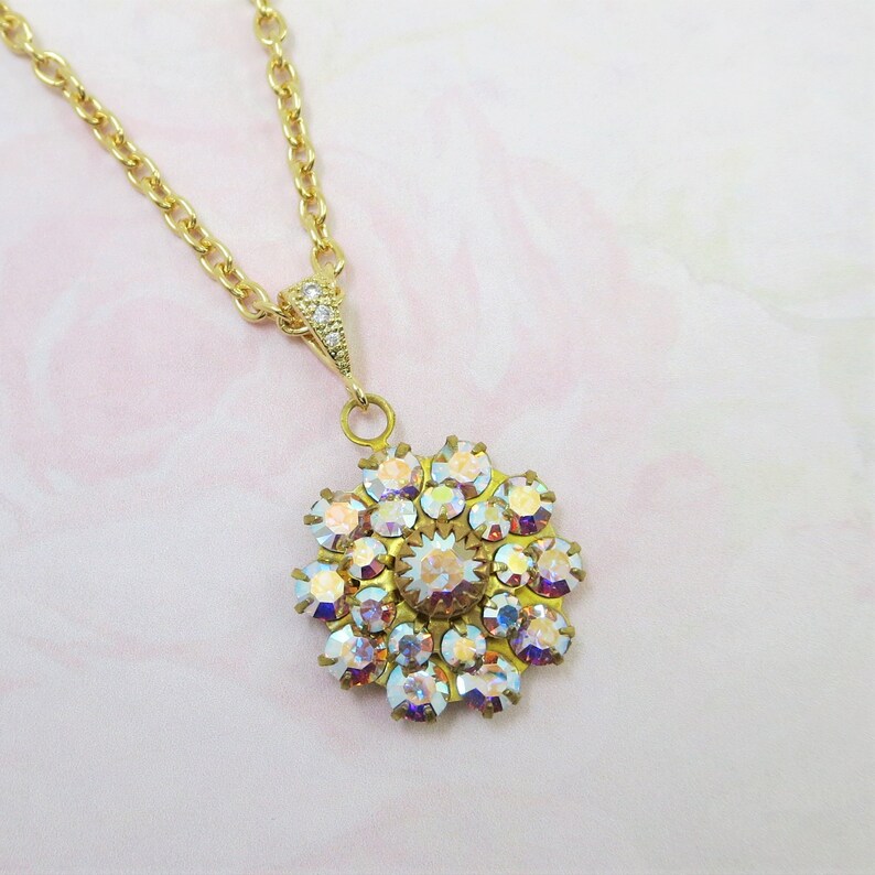 Crystal AB Necklace Crystal AB Rhinestone Pendant Jewelry - Etsy