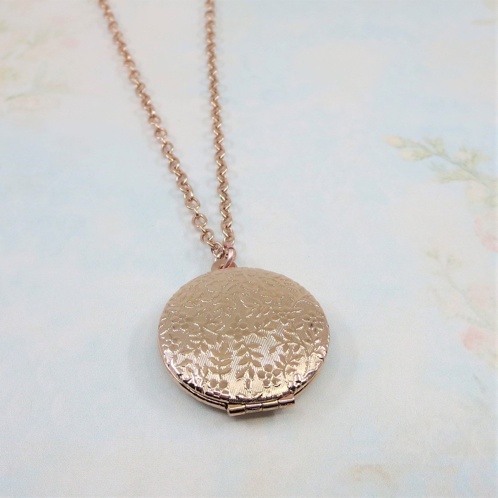 Rose Gold Locket Round Locket Rose Gold Flower Locket Photo - Etsy