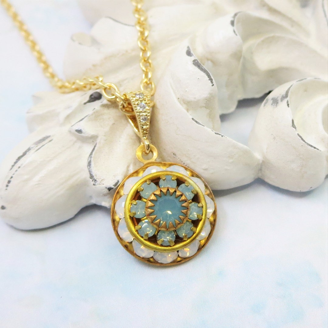 Pacific Opal White Opal Necklace Rhinestone Pendant Crystal Necklace ...