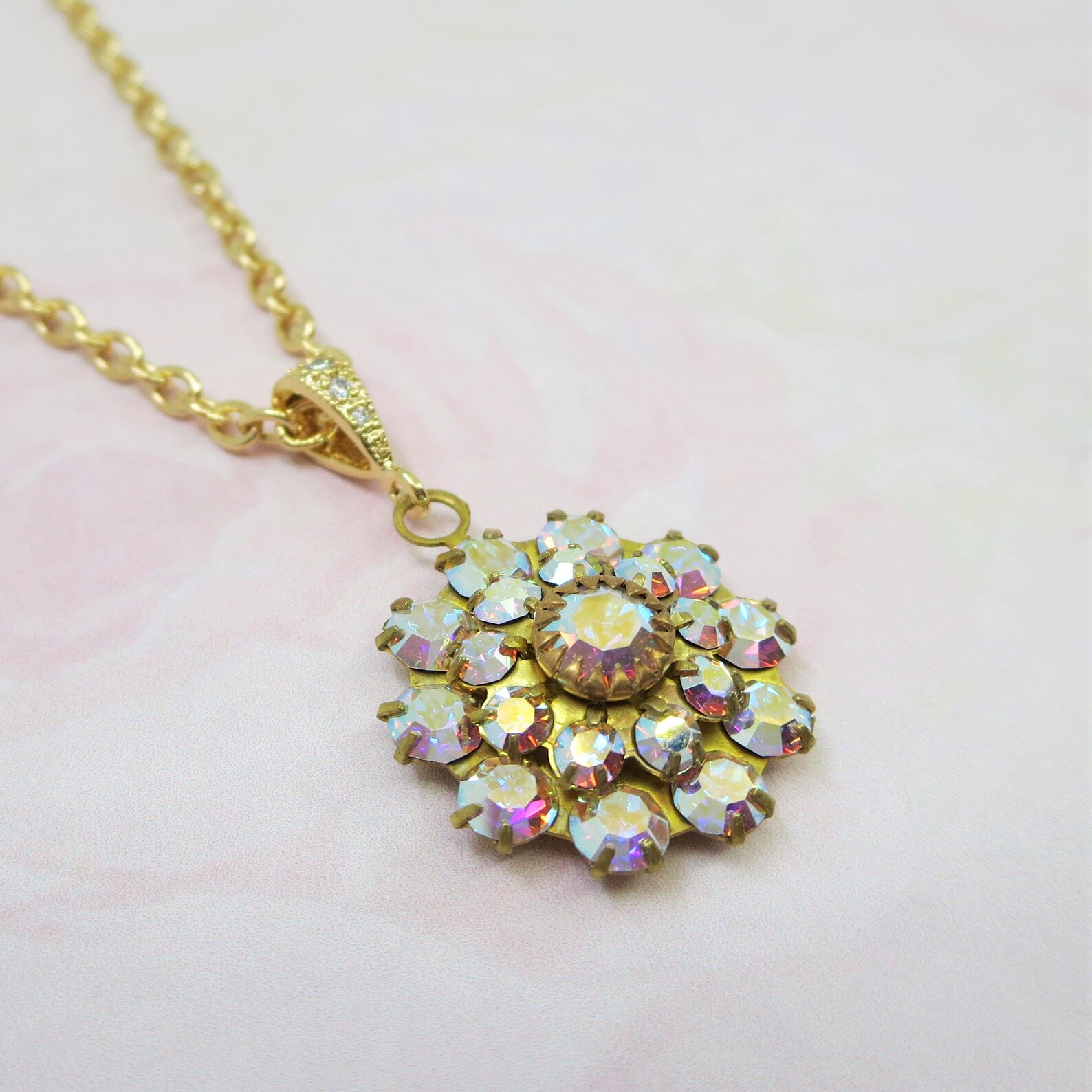 Crystal AB Necklace Crystal AB Rhinestone Pendant Jewelry - Etsy