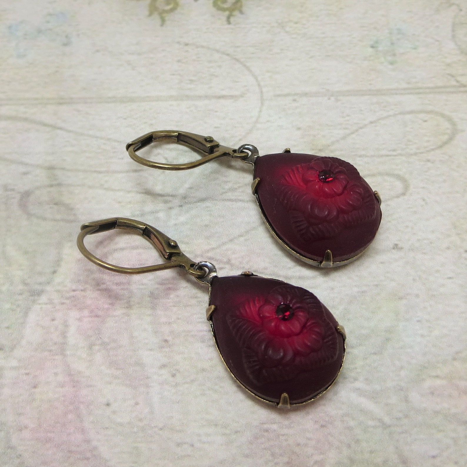 Ruby Red Earrings Garnet Red Frost Matte Crystal Earrings - Etsy