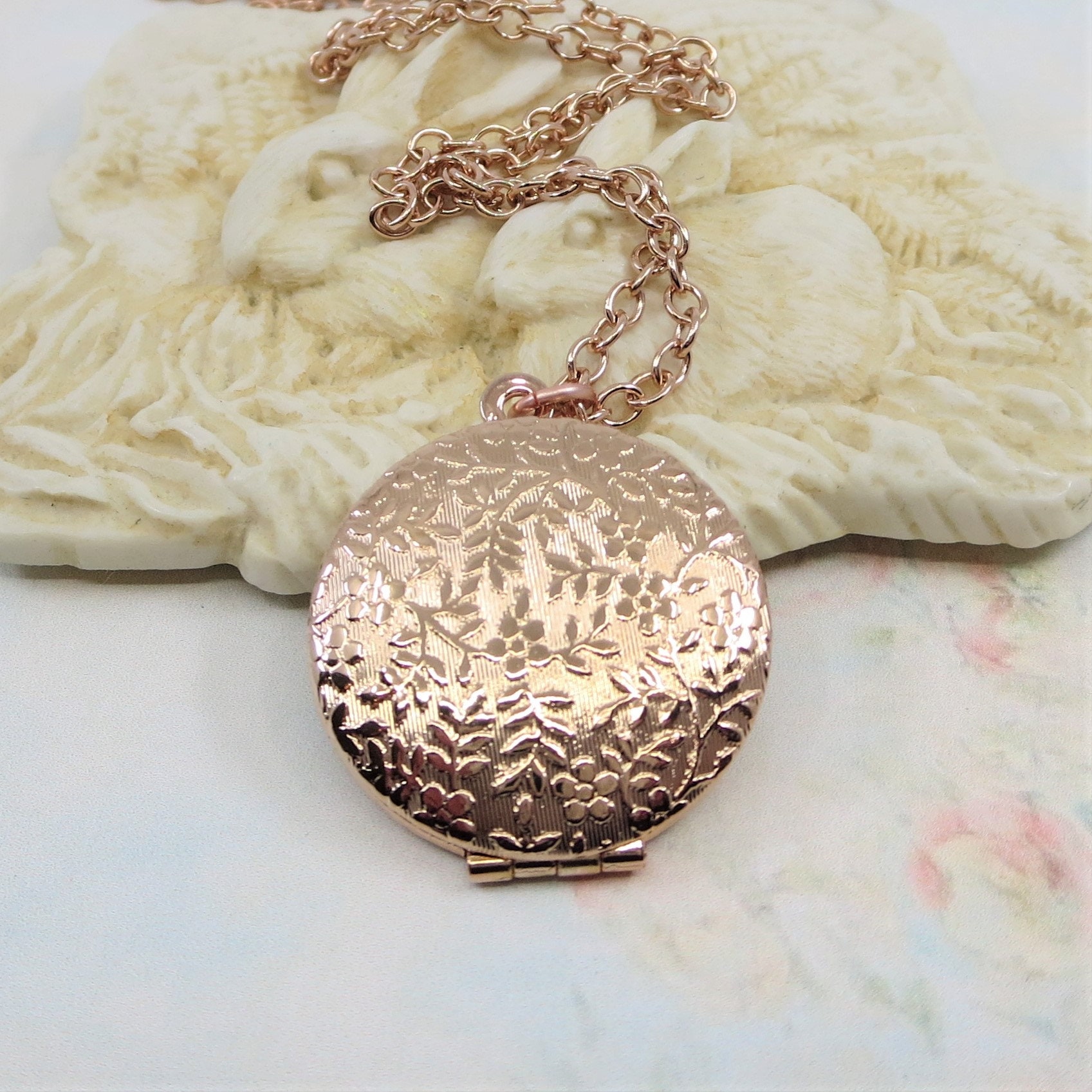 Rose Gold Locket Round Locket Rose Gold Flower Locket Photo | Etsy